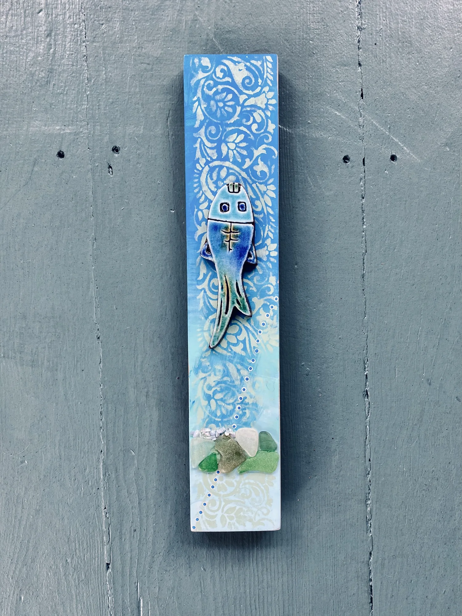 Small Fish with Angelite Crystal, Shells, Sea Glass Sacred Energy Totem ...