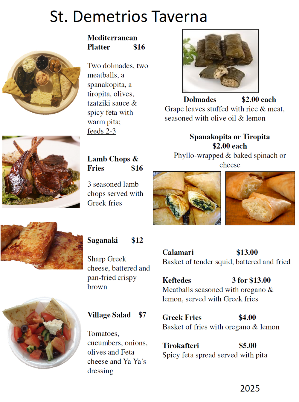 Taverna Menu — Saint Demetrios Rocky River
