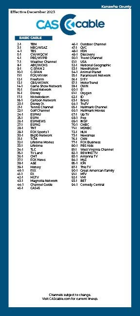CAS Channel Guide — CAS Cable