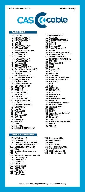 CAS Channel Guide — CAS Cable
