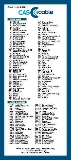 CAS Channel Guide — CAS Cable