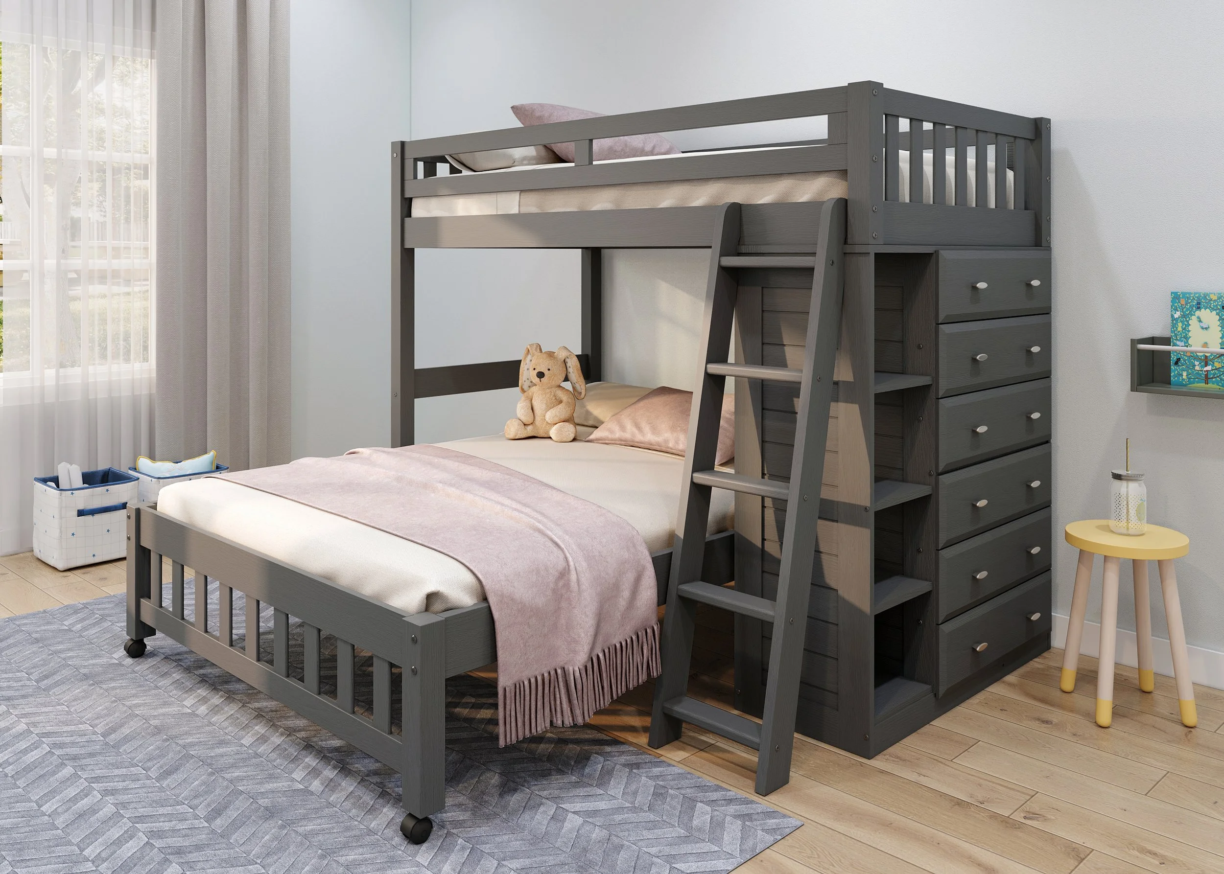 Twin over Full Loft Bed in Charcoal — Discovery World Furniture