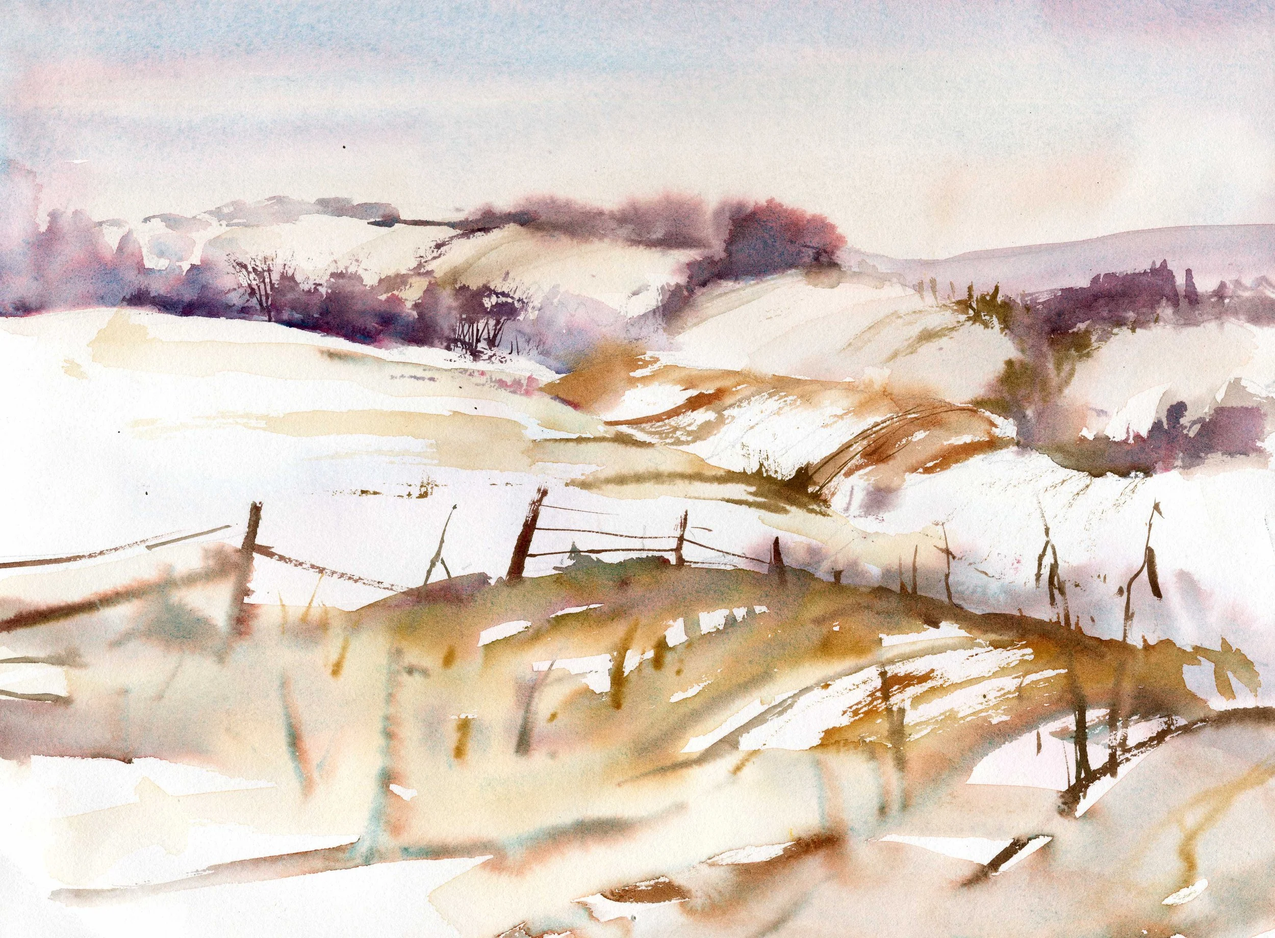 A Winter Day - original watercolor landscape painting — Tony Conner