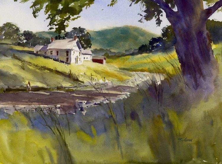 "Country Home" - original watercolor landscape painting — Tony Conner