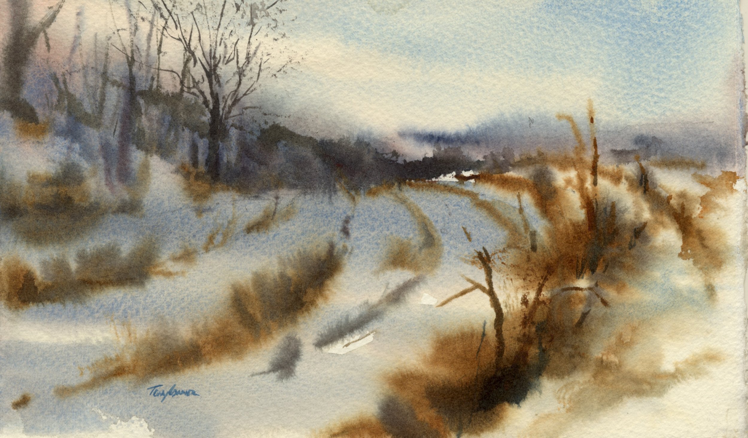 Field At The End Of Winter - original watercolor landscape painting ...
