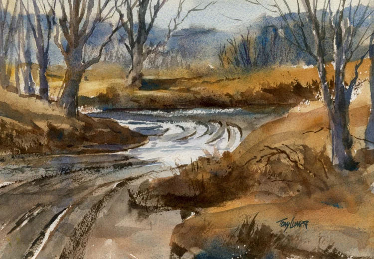 Two Roads - original watercolor landscape painting — Tony Conner