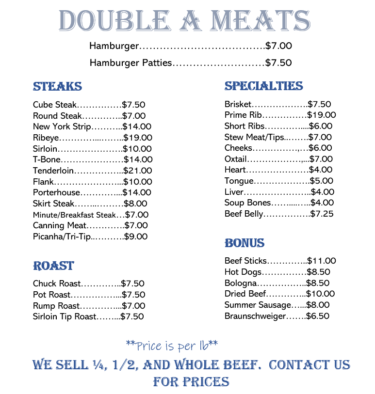Pricing - DOUBLE A MEATS
