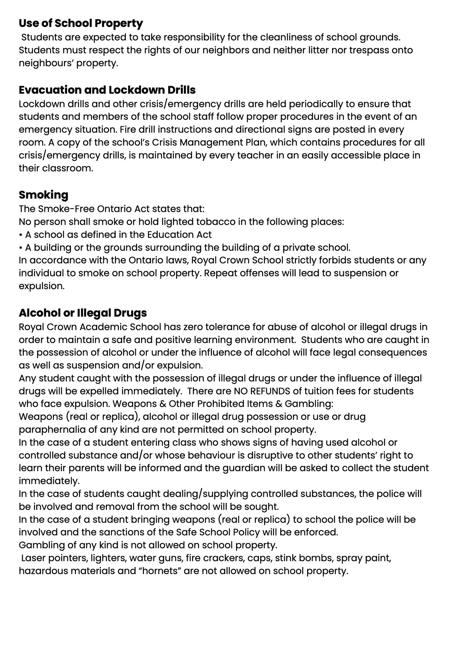 Student Handbook — Royal Crown School