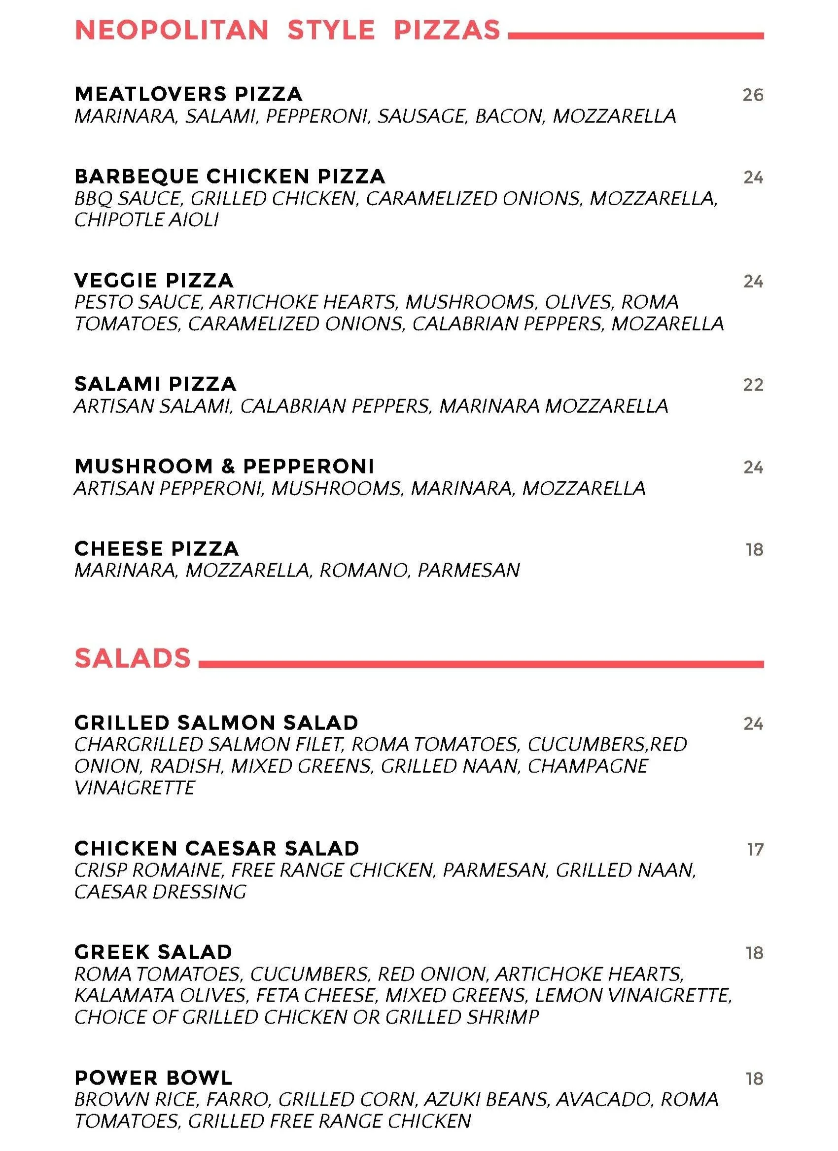 Food Menu — Gilroy Bowl