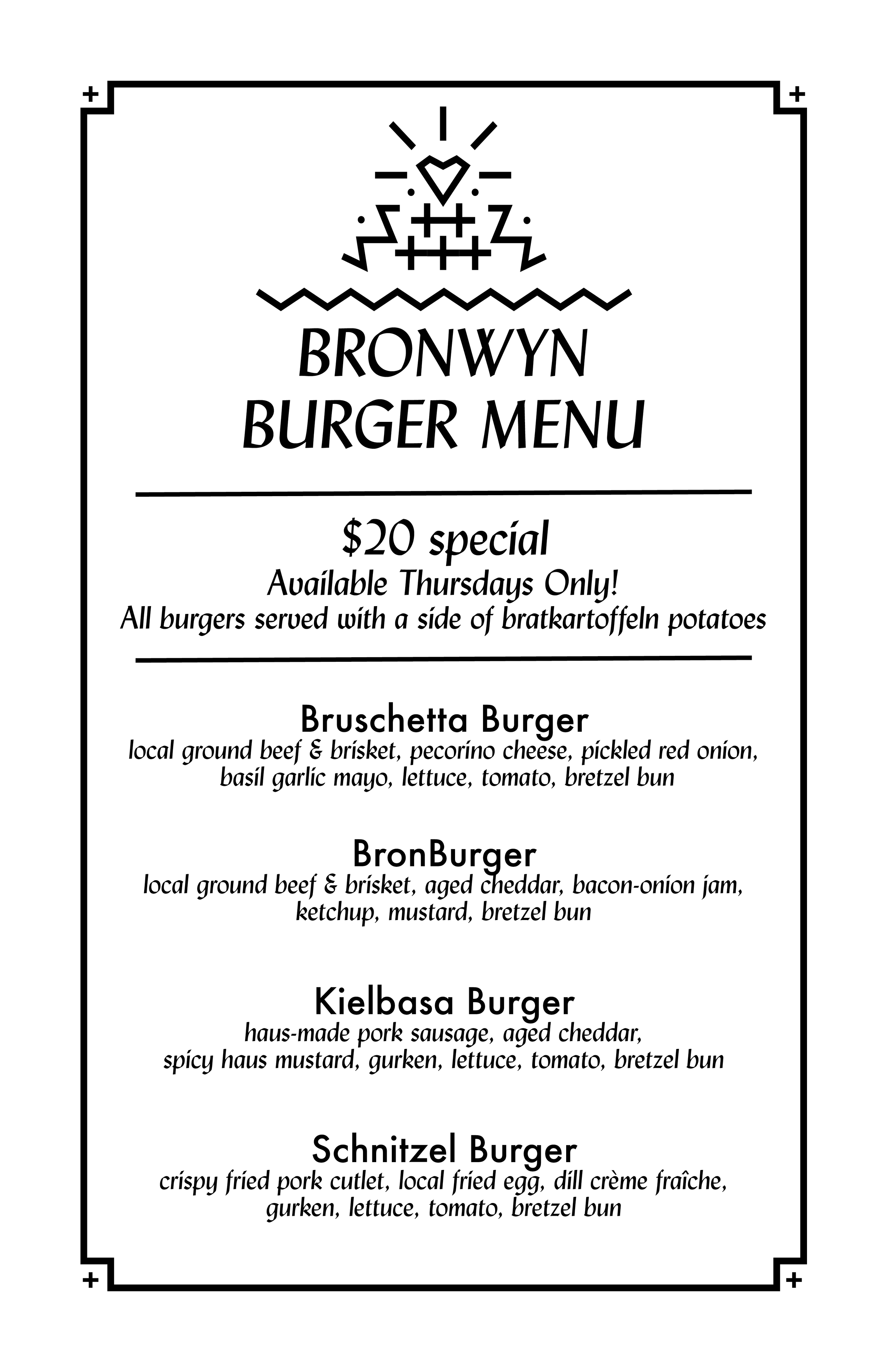 BRUNCH & DINNER MENUS — BRONWYN-ON-BATTENKILL