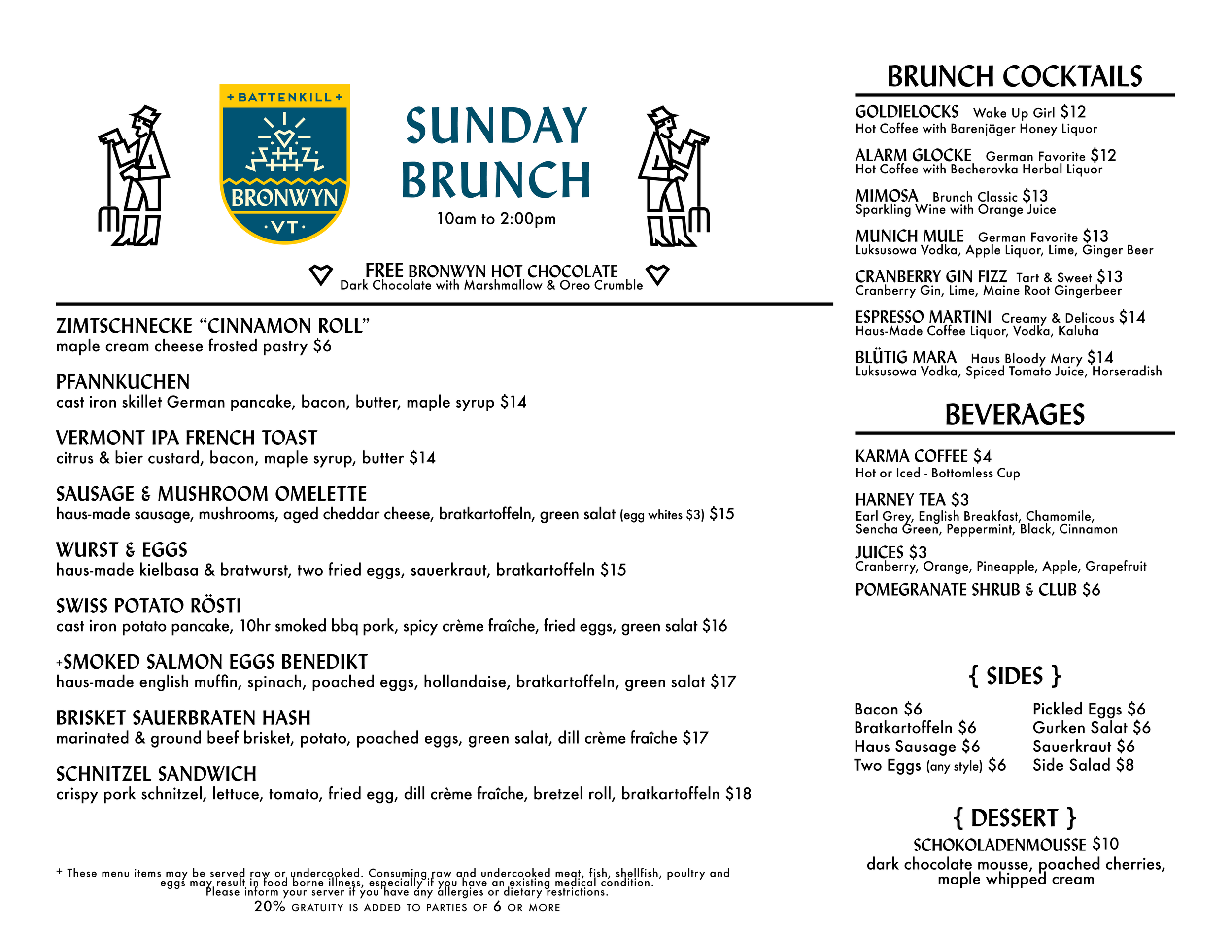BRUNCH & DINNER MENUS — BRONWYN-ON-BATTENKILL
