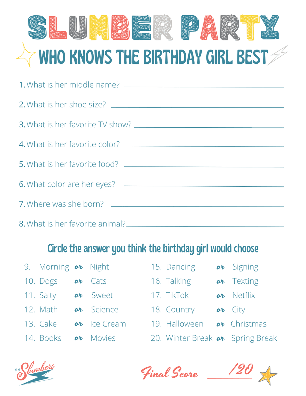 Free Printable Sleepover Activities and Games: Fun Ideas for Your Next ...