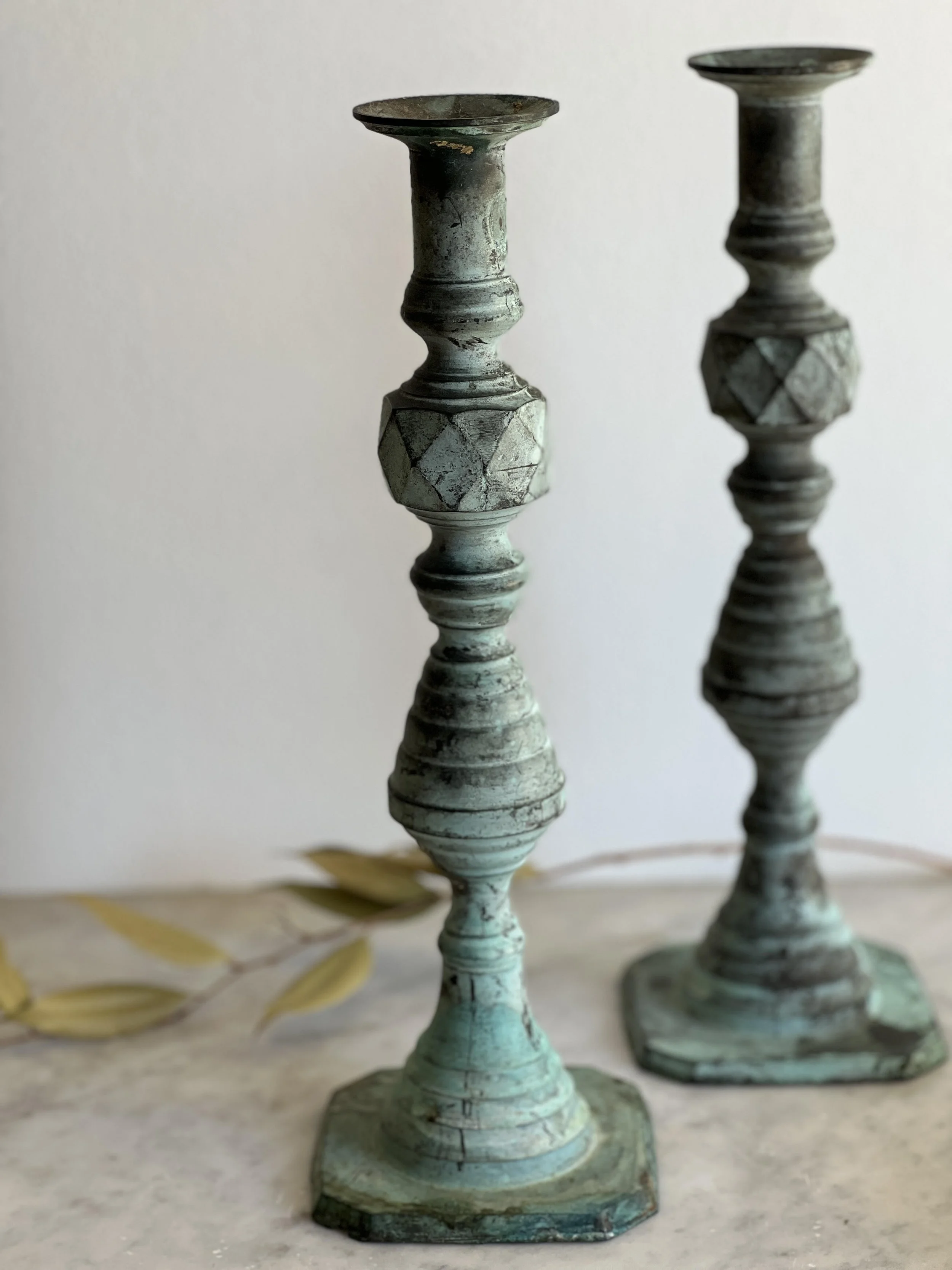 Pair of Metal Verdigris Candlesticks Tributary Collective — Tributary ...
