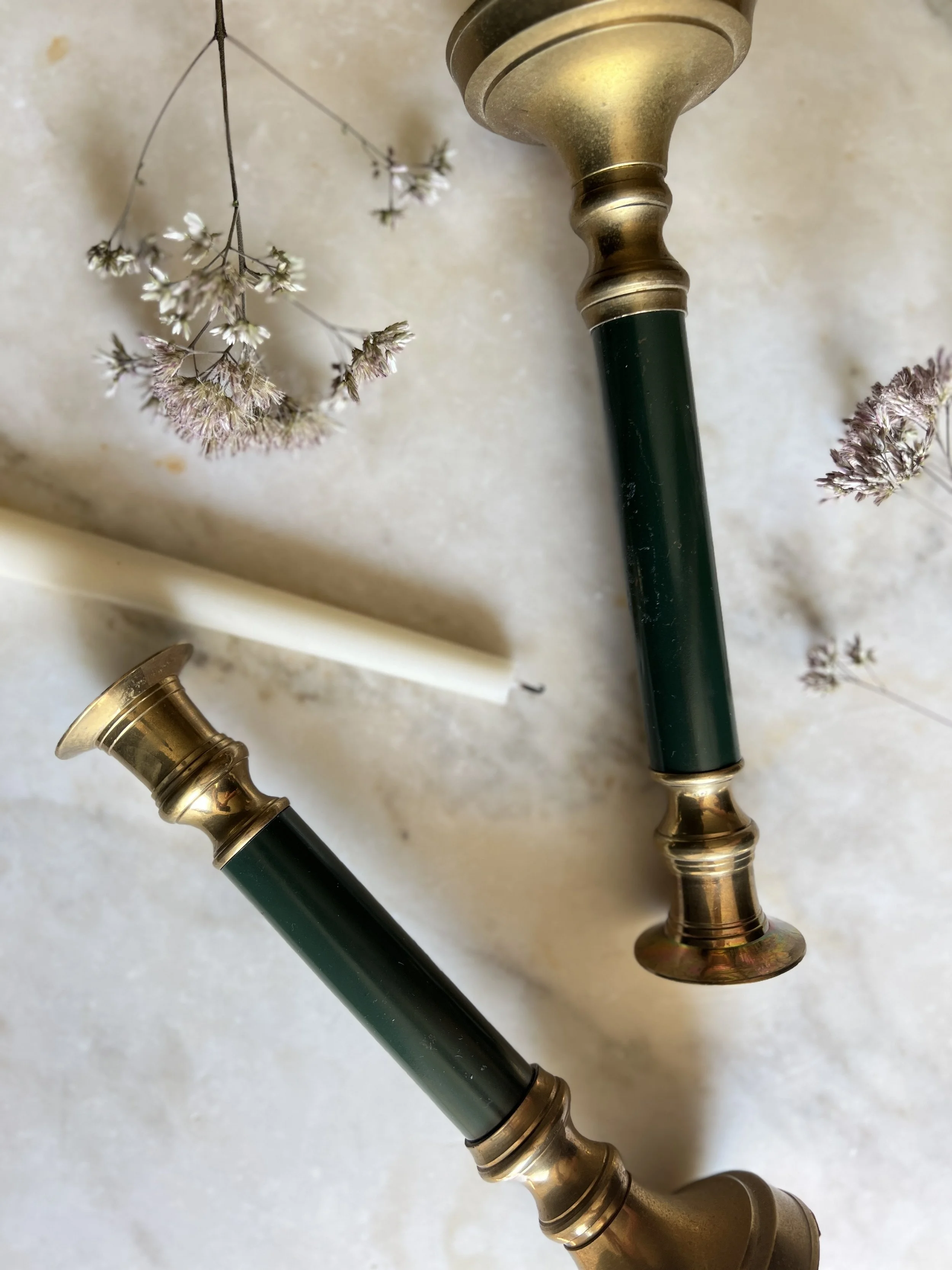 Pair of Metal Verdigris Candlesticks Tributary Collective — Tributary ...