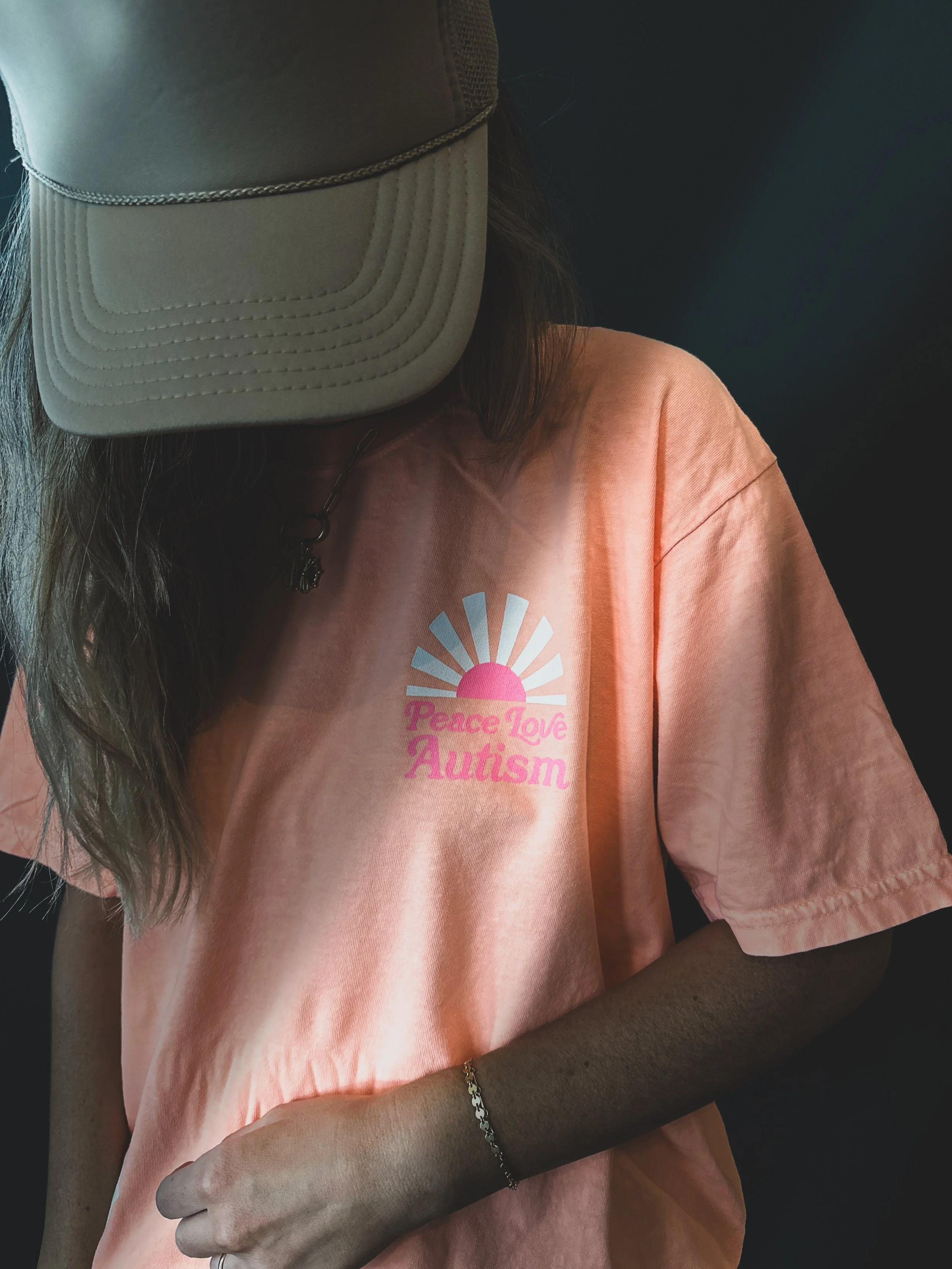 Pocket tee, love needs no words — PEACE LOVE AUTISM