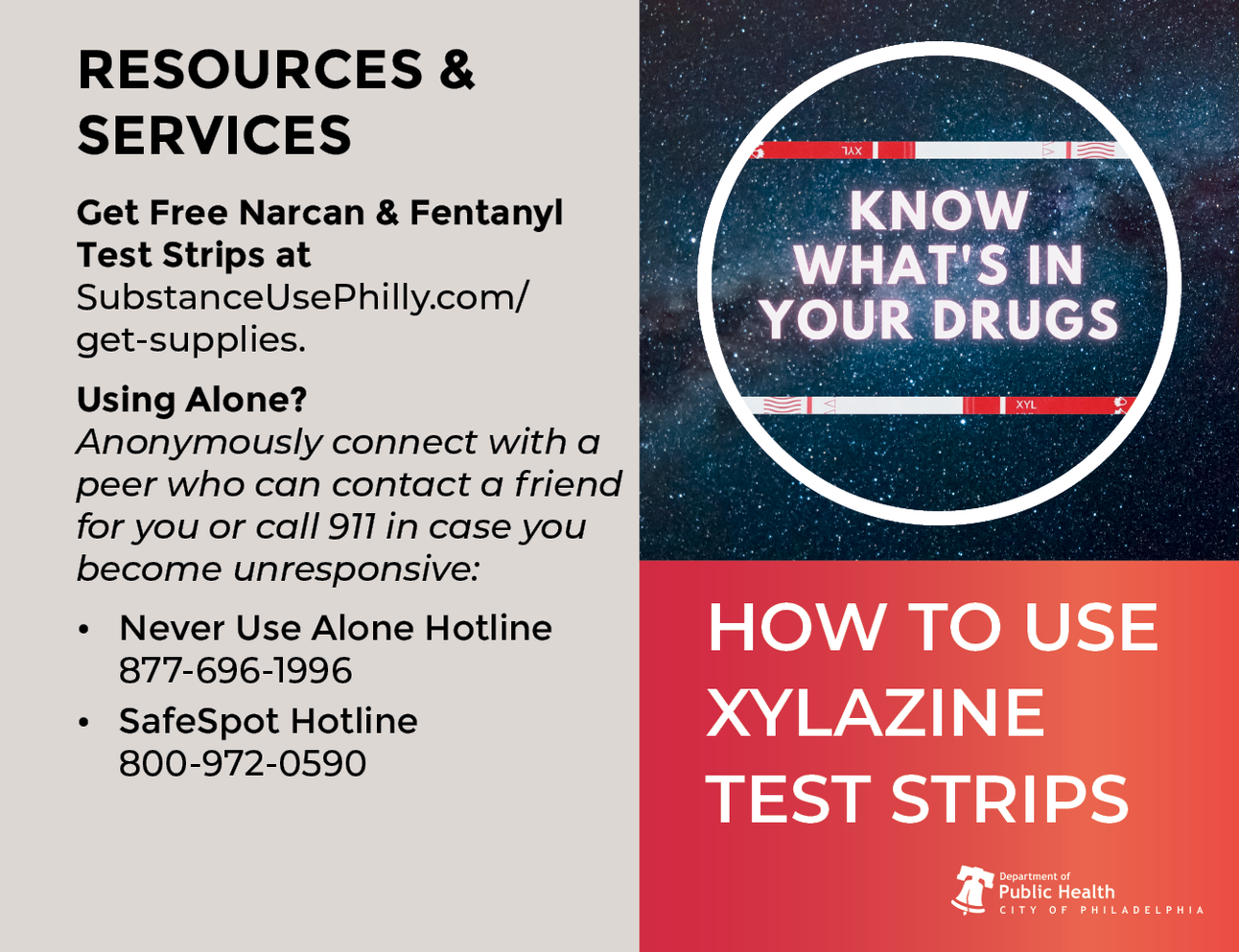 Xylazine test strip instruction card — Substance Use Philly