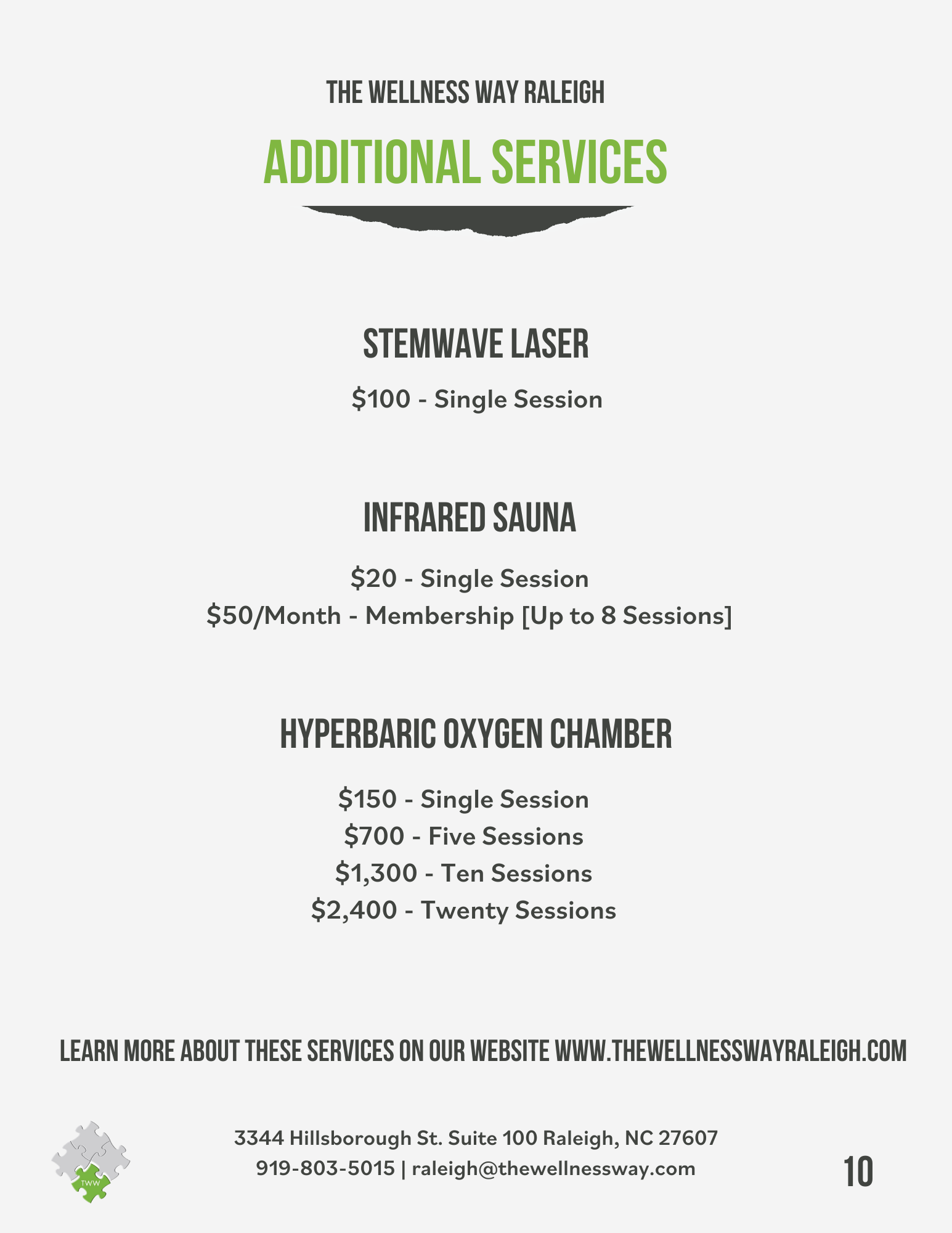 Our Pricing — The Wellness Way Raleigh