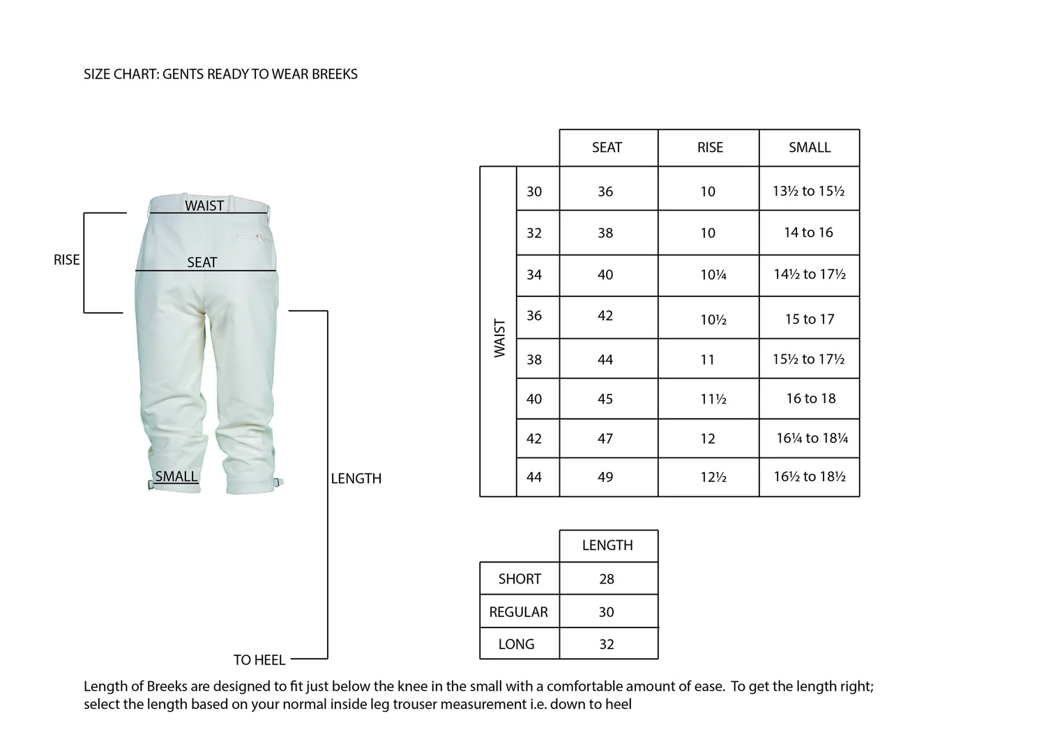 British Breeches — Size Charts