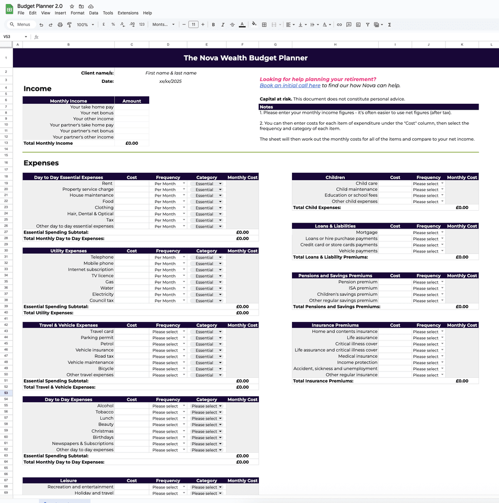 Budget Planner 2.0 — James Shack