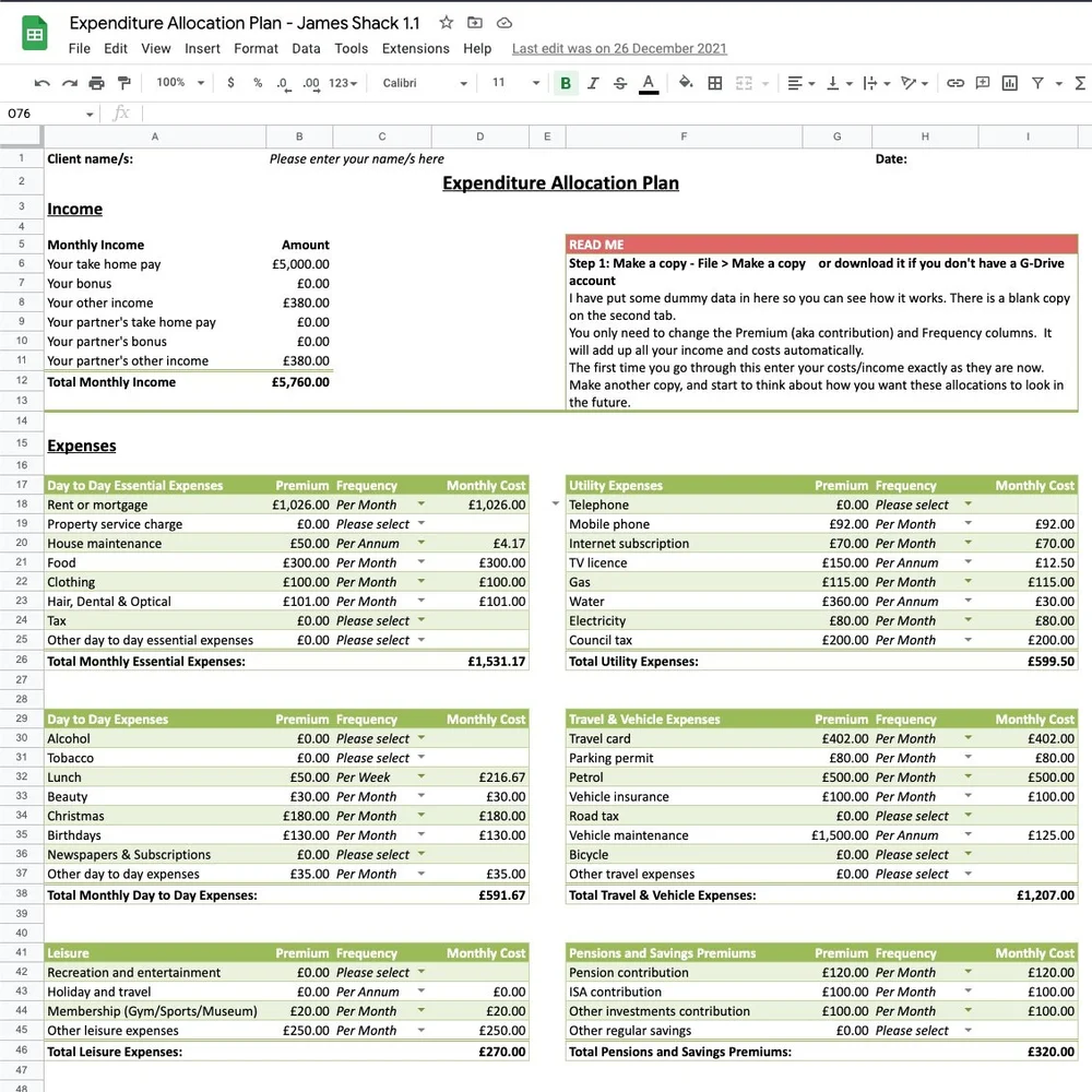 Budget Planner — James Shack