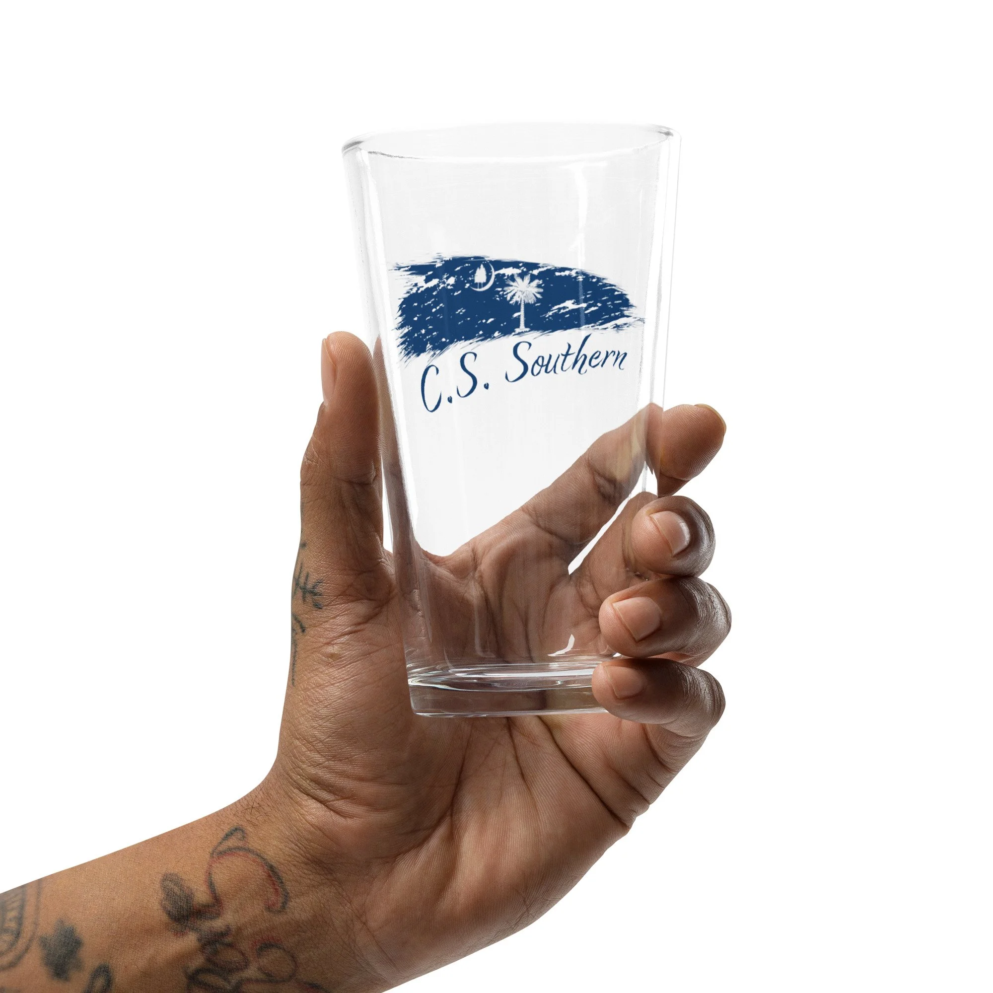 Calligraphic Trout pint glass — C.S.Southern