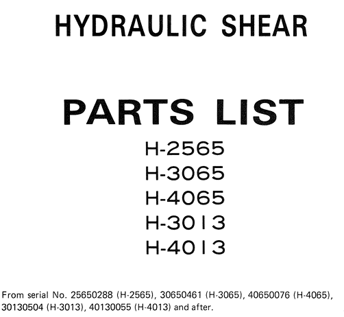 Complete Parts List for Amada Hydraulic Shear (1984) — Gadsden Engineering