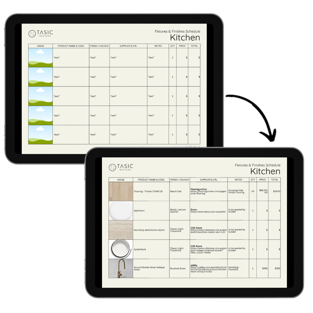 Mood Board, Fixtures & Finishes Schedule Template: Streamline Your ...