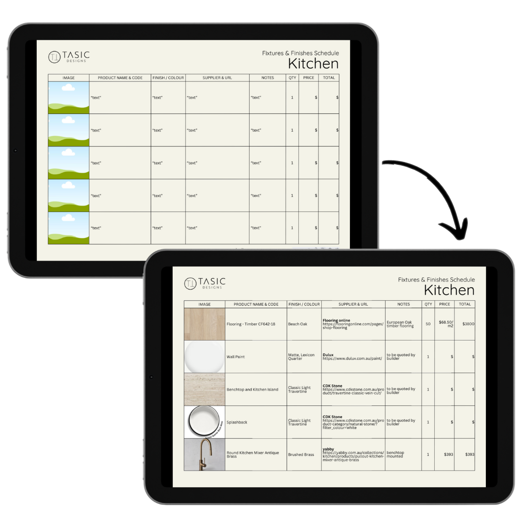 Mood Board, Fixtures & Finishes Schedule Template: Streamline Your ...