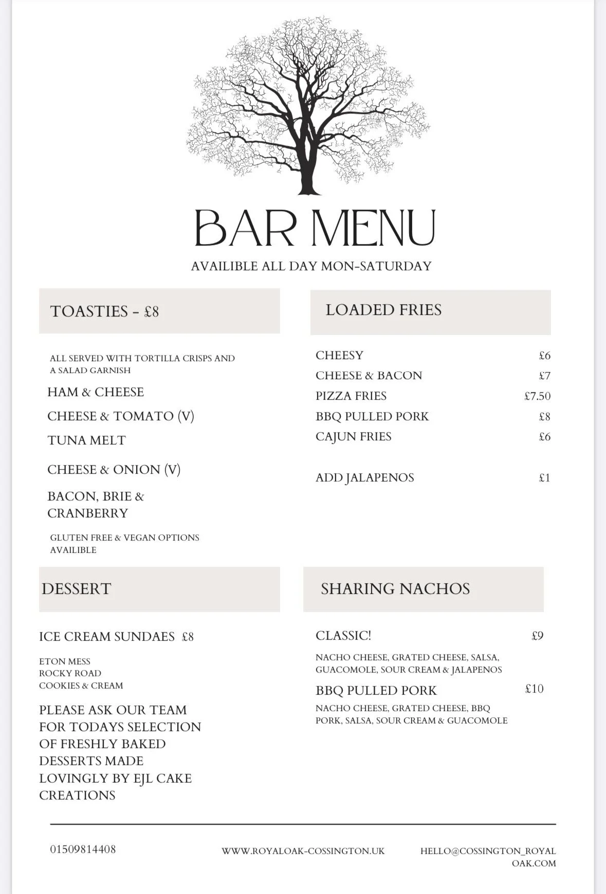 Menu 1 — Royal Oak