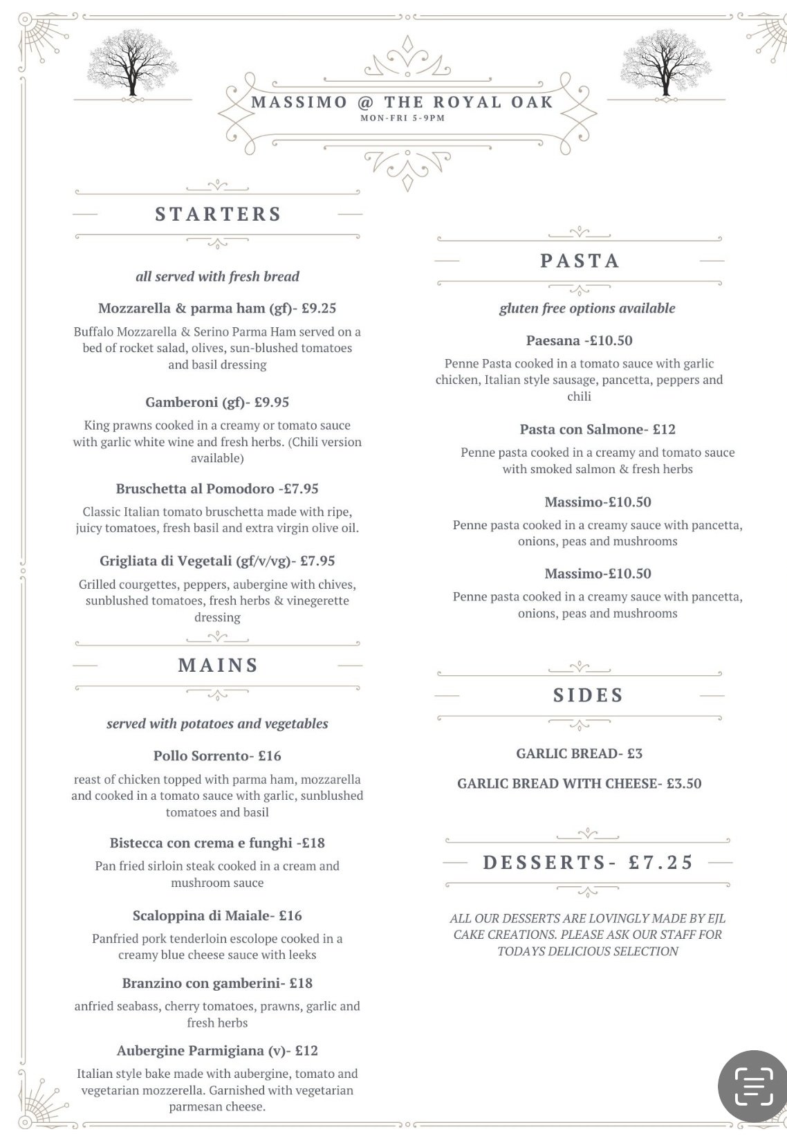 Menu 1 — Royal Oak