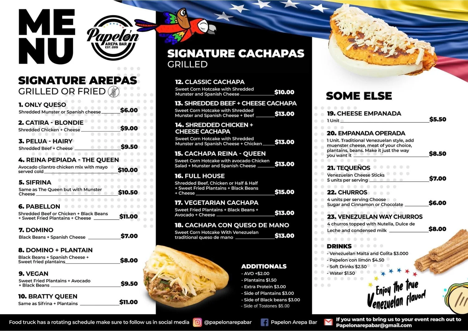 Papelon Arepa Bar Menu — Saline Food Truck Festival
