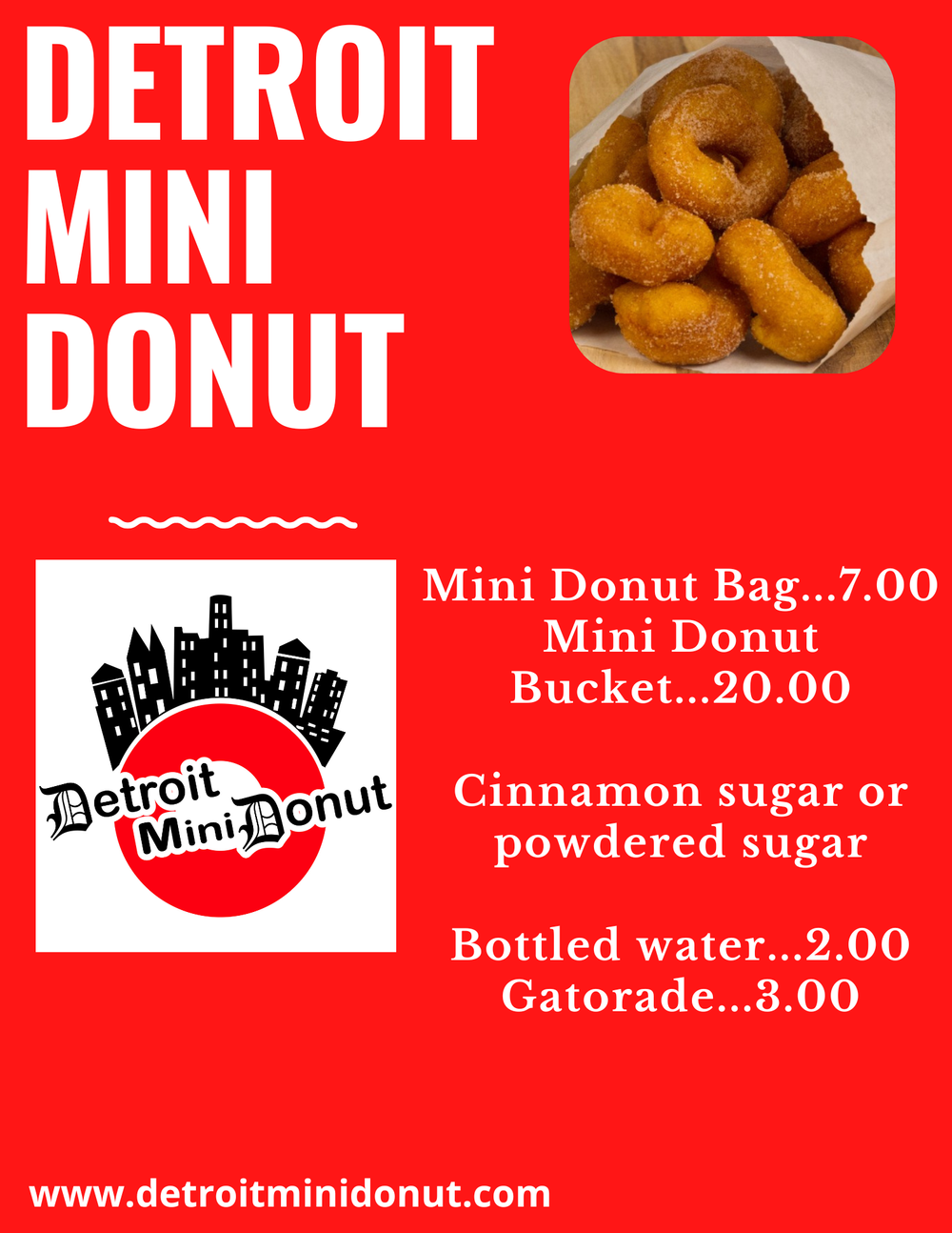 Detroit Mini Donut Menu — Saline Food Truck Festival