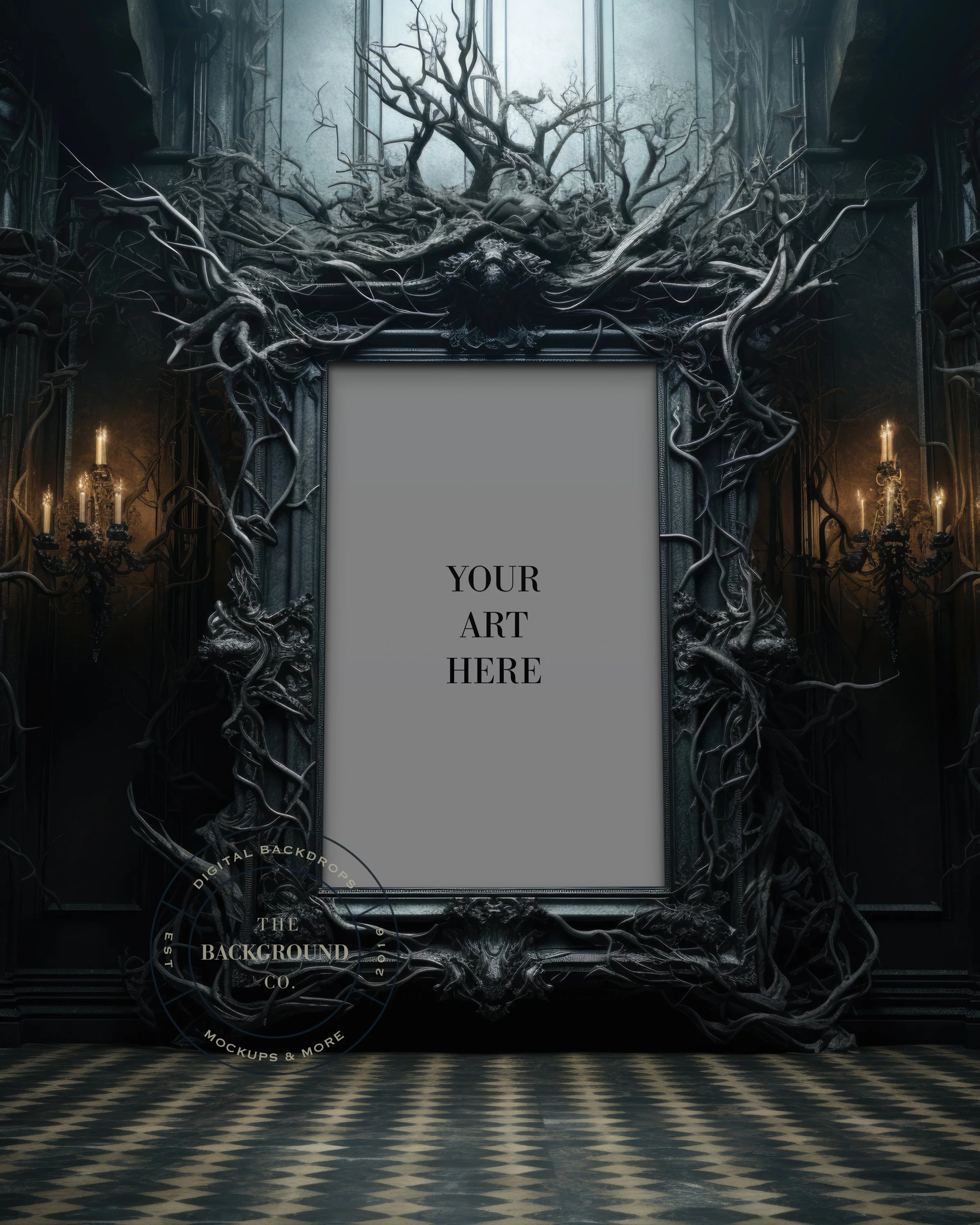 Digital Room & Wall-Art Frame Mockups | Black and White Family Room ...