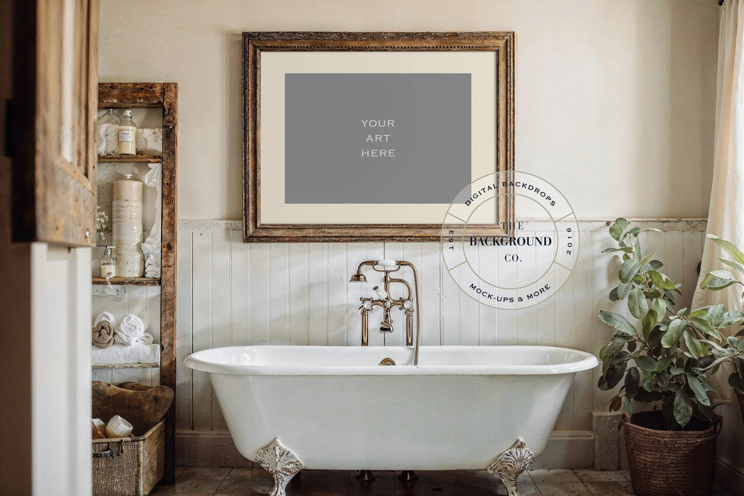 White Serene Clawfoot Tub Cottage-Bath Room & Frame Mockup Contemporary ...