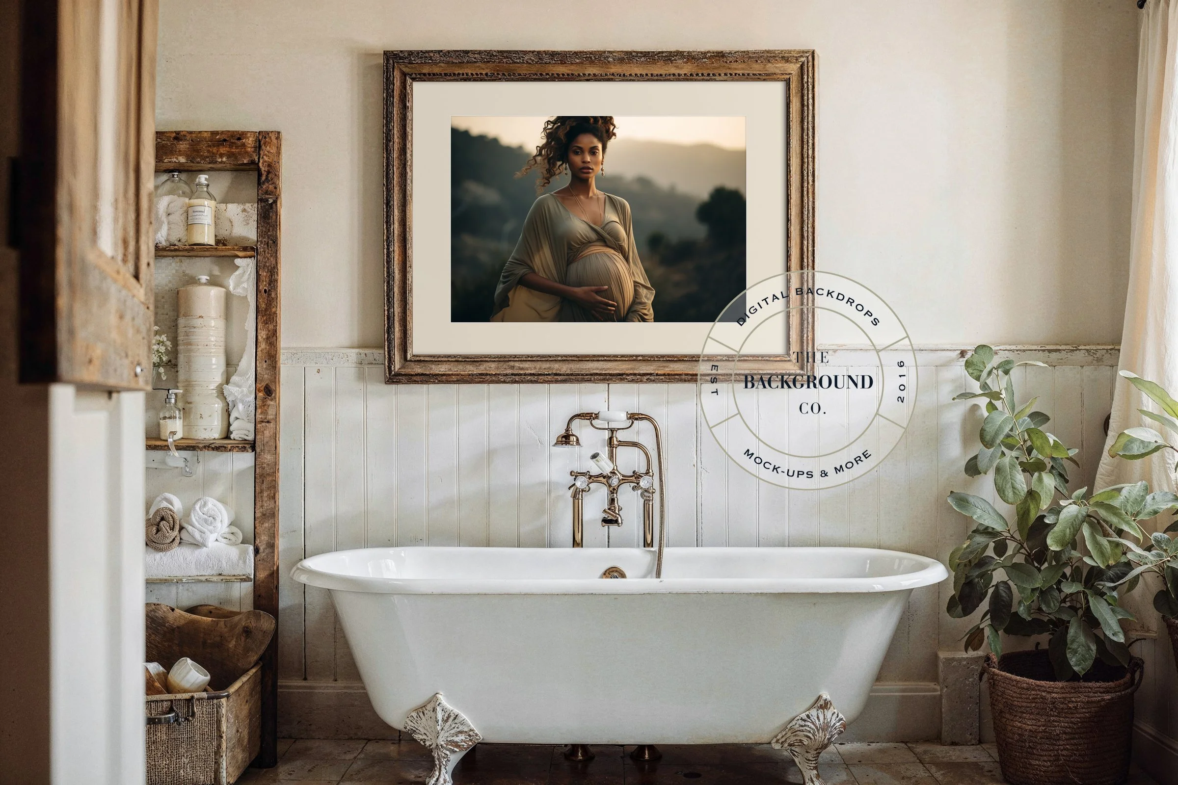 White Serene Clawfoot Tub Cottage-Bath Room & Frame Mockup Contemporary ...