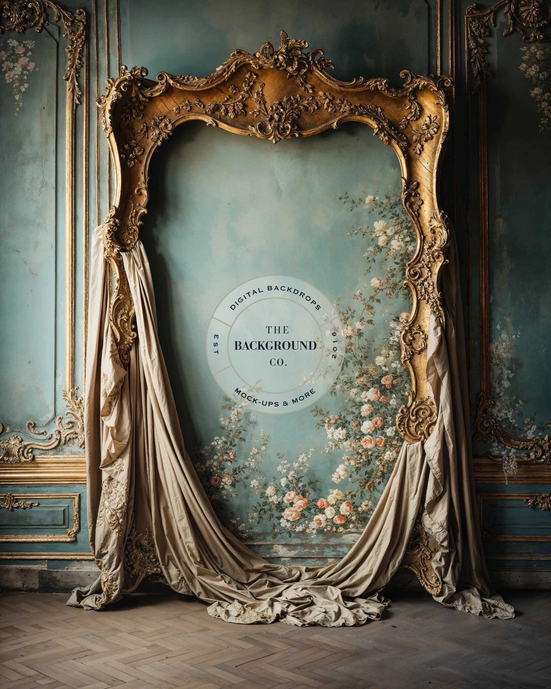 Dramatic Baroque Gold Arch Room Mockups and Digital Backdrops - Vintage ...