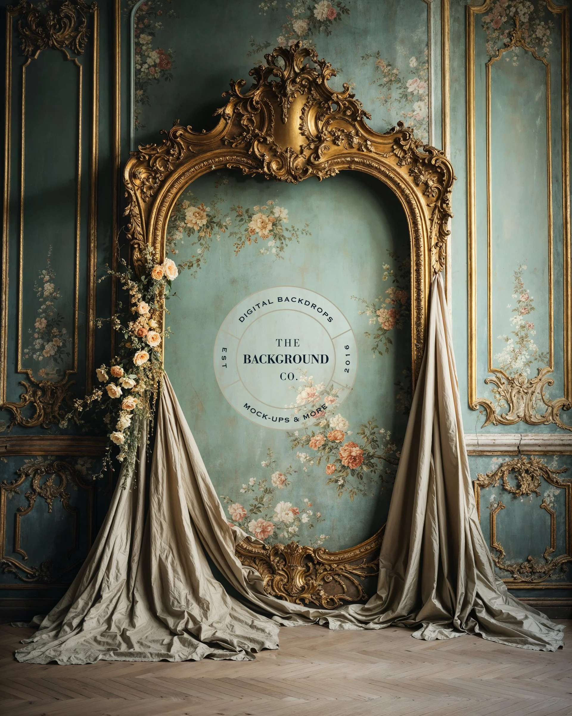 Dramatic Baroque Gold Arch Room Mockups and Digital Backdrops - Vintage ...