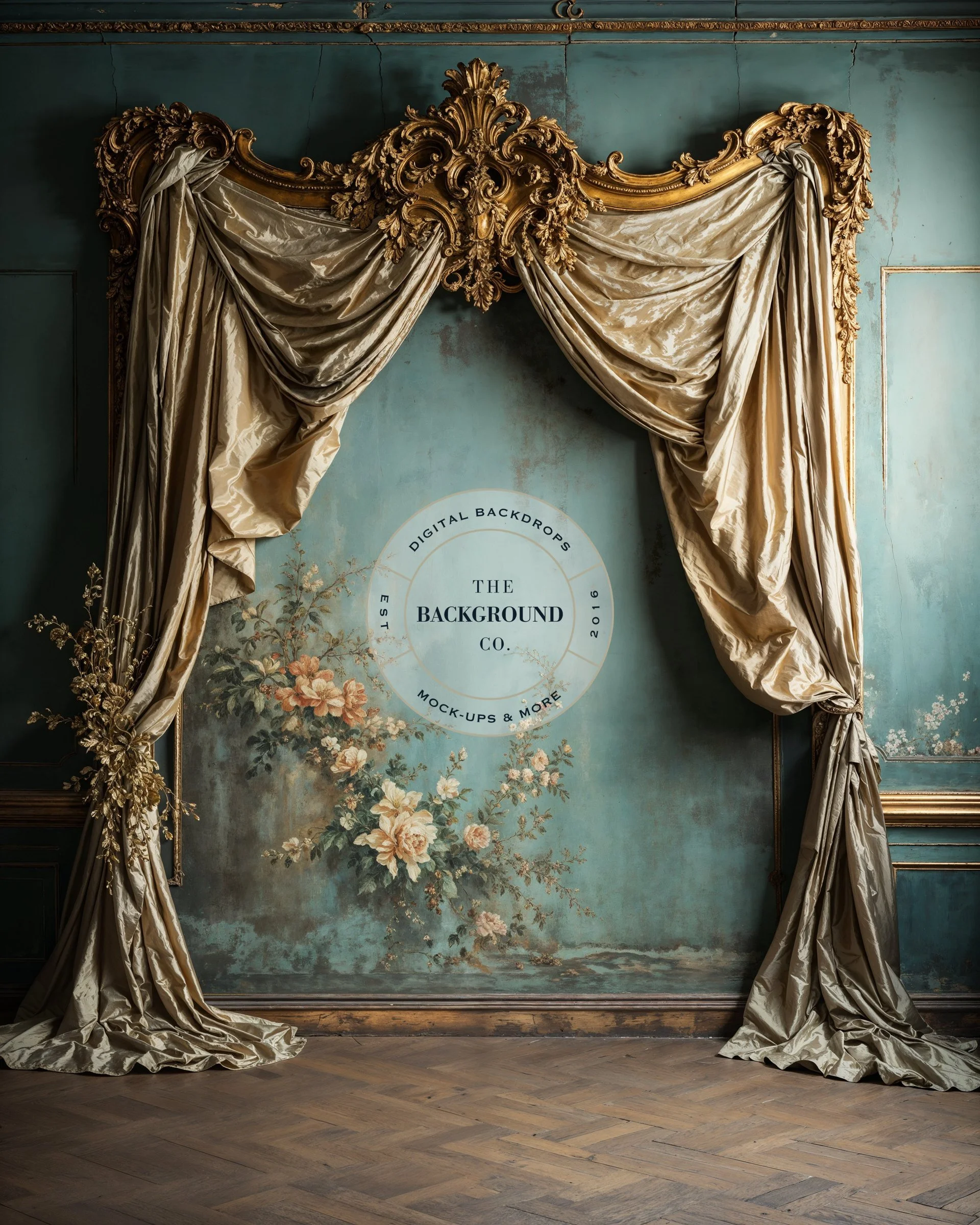 Dramatic Baroque Gold Arch Room Mockups and Digital Backdrops - Vintage ...
