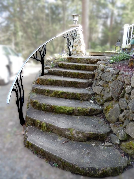 Tree Trunk Stair Railing — Sunburst Metalworks