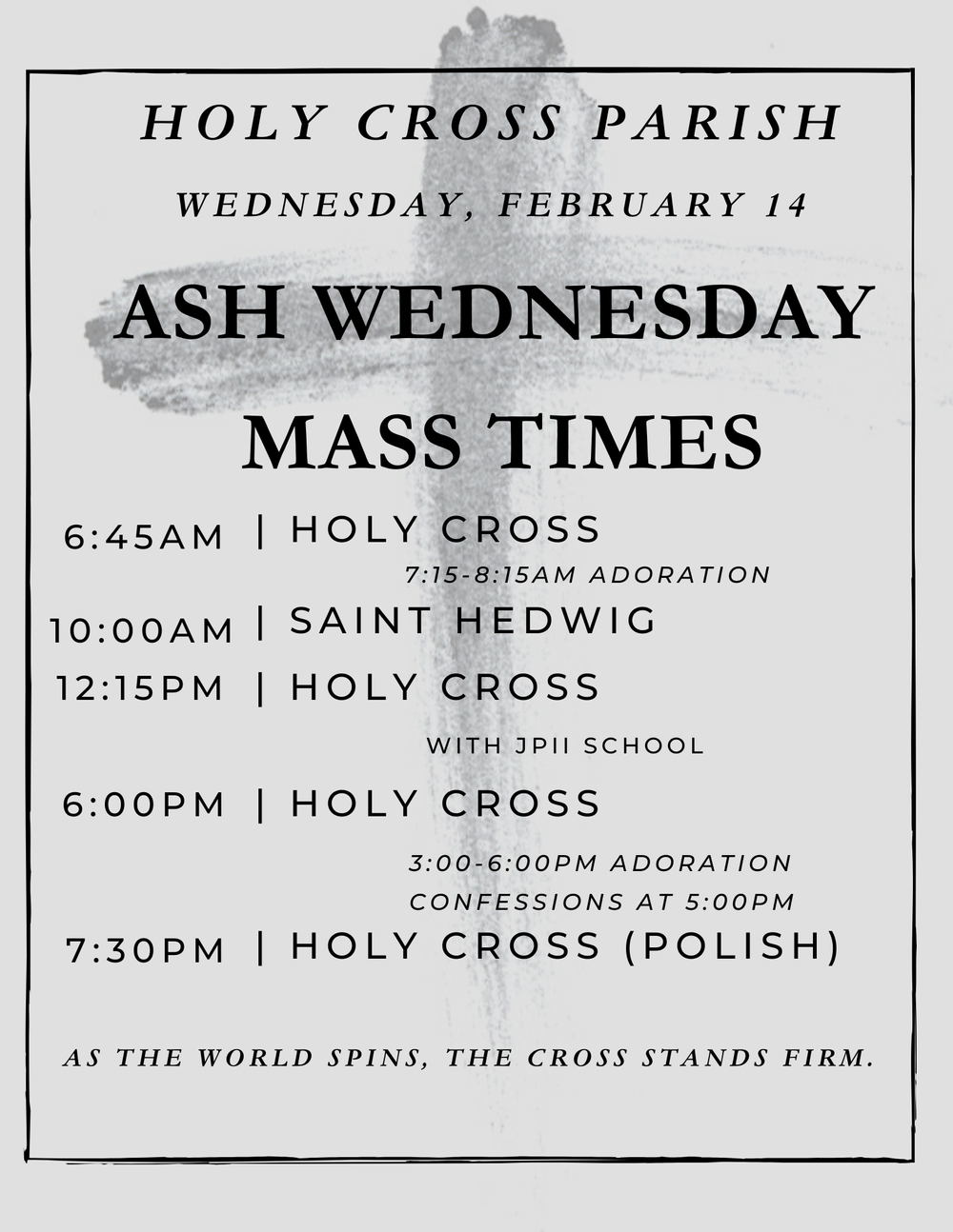 Mass Times & Confessions — + Holy Cross Catholic Church