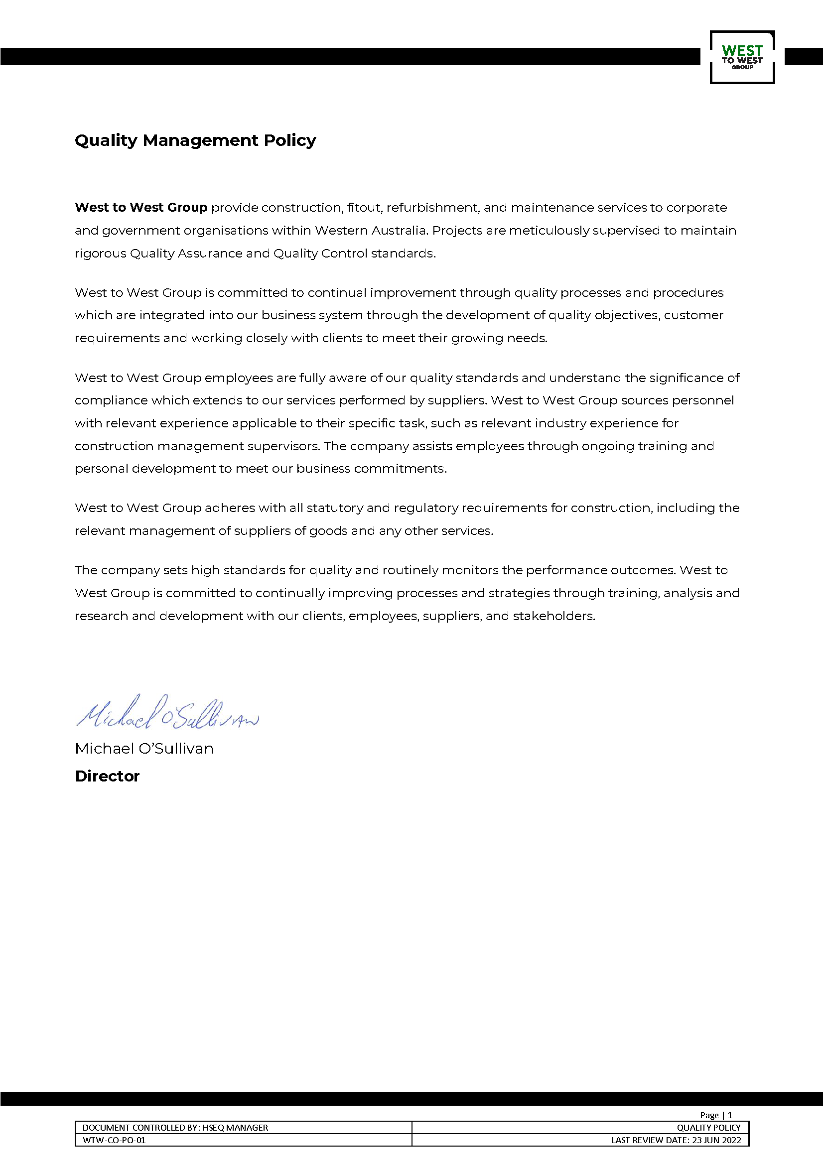 HSEQ — West to West Group