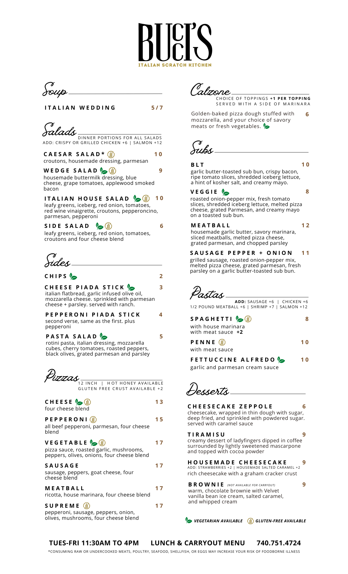 Lunch & Carryout — Bucci's Italian Scratch Kitchen