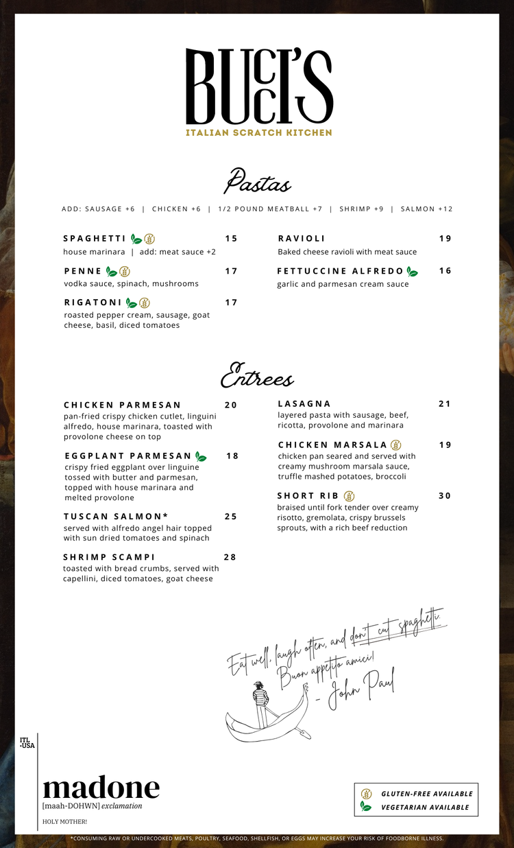 Dinner — Bucci's Italian Scratch Kitchen