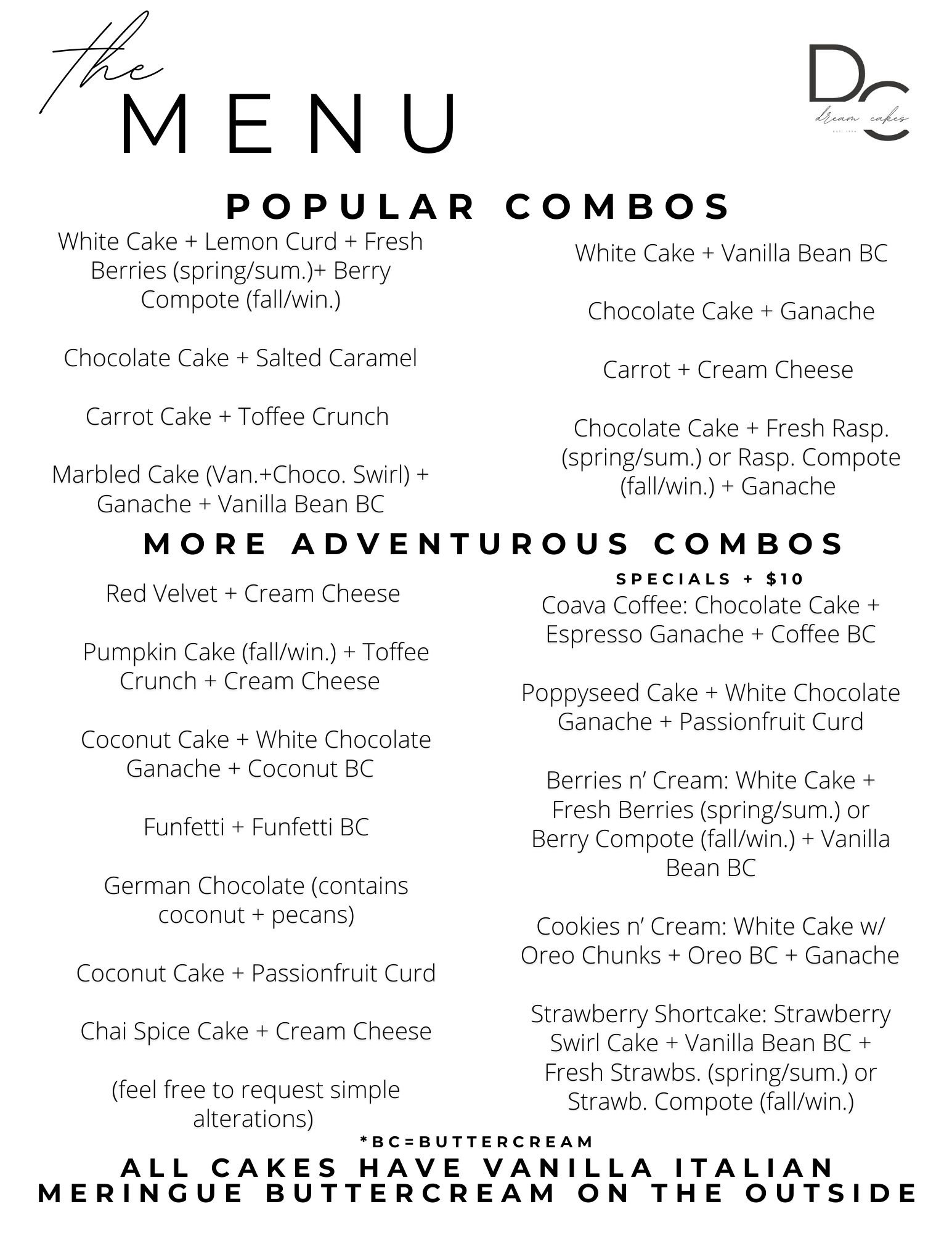 Menu — Dream Cakes