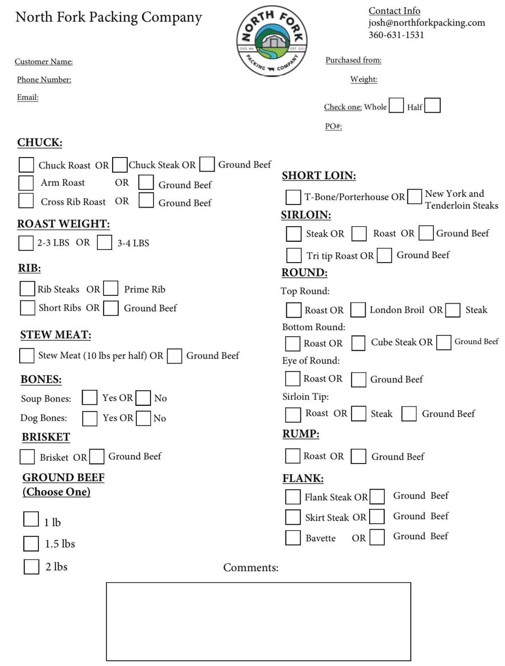 Submit Cut Lists — North Fork Packing Company