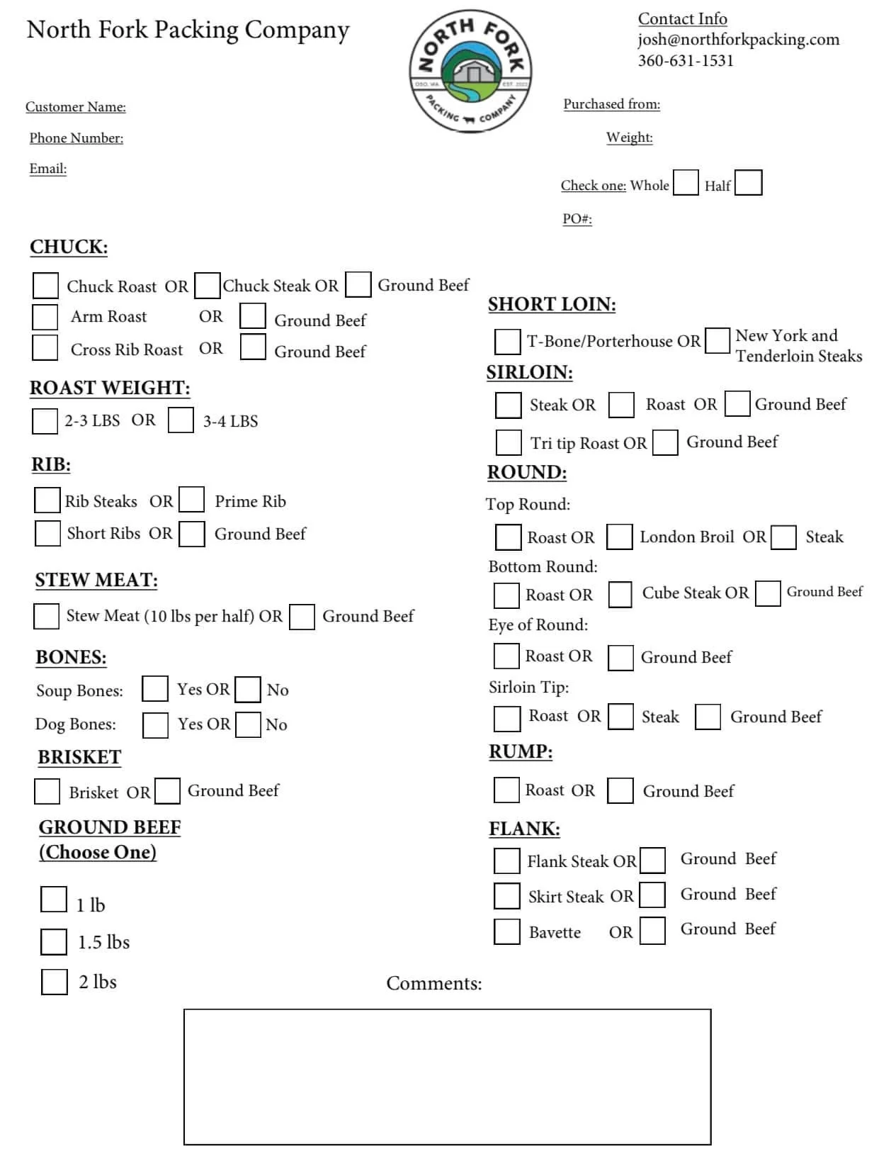 Submit Cut Lists — North Fork Packing Company