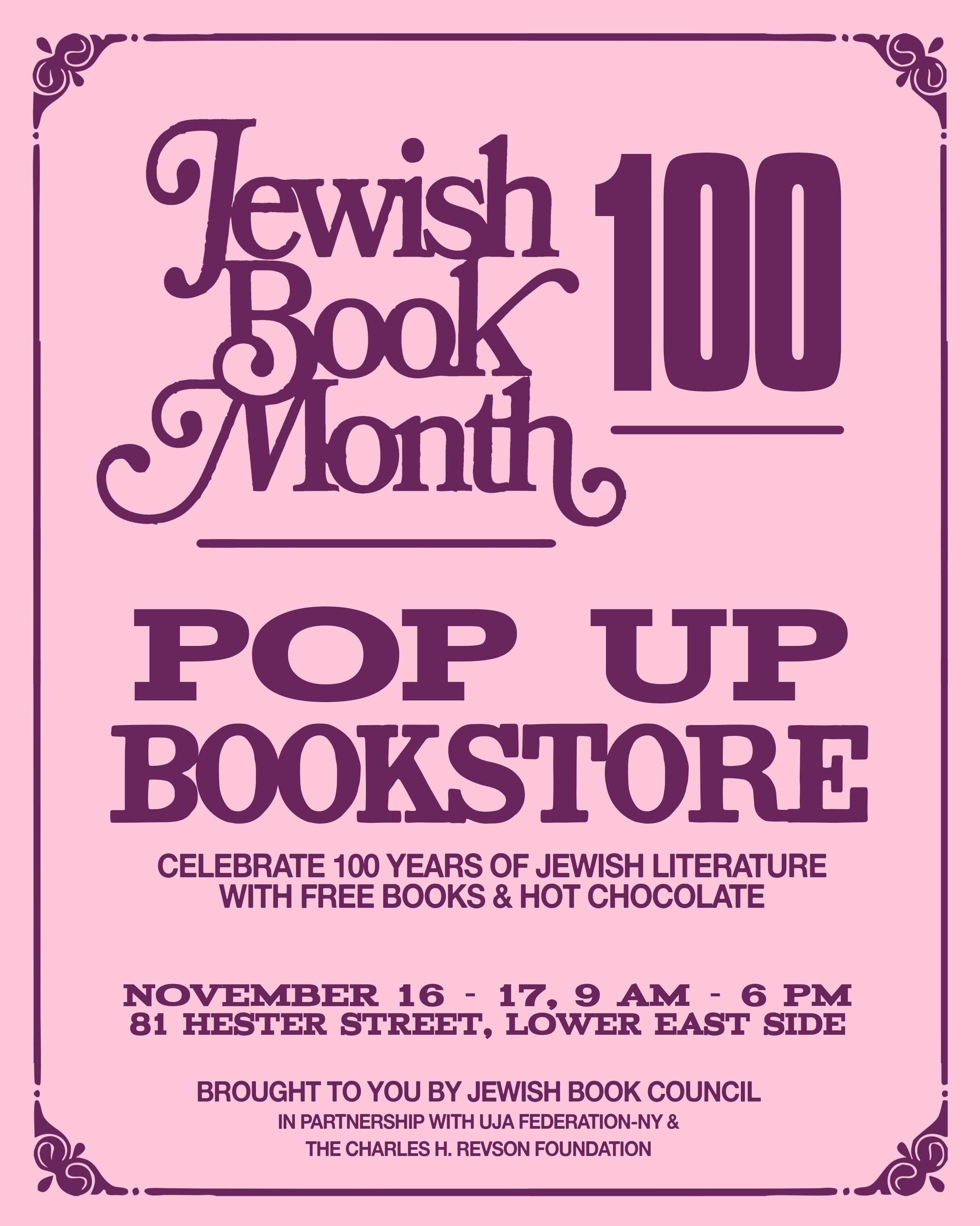 Jewish Book Month 100 Popup Book Store — NYC for FREE