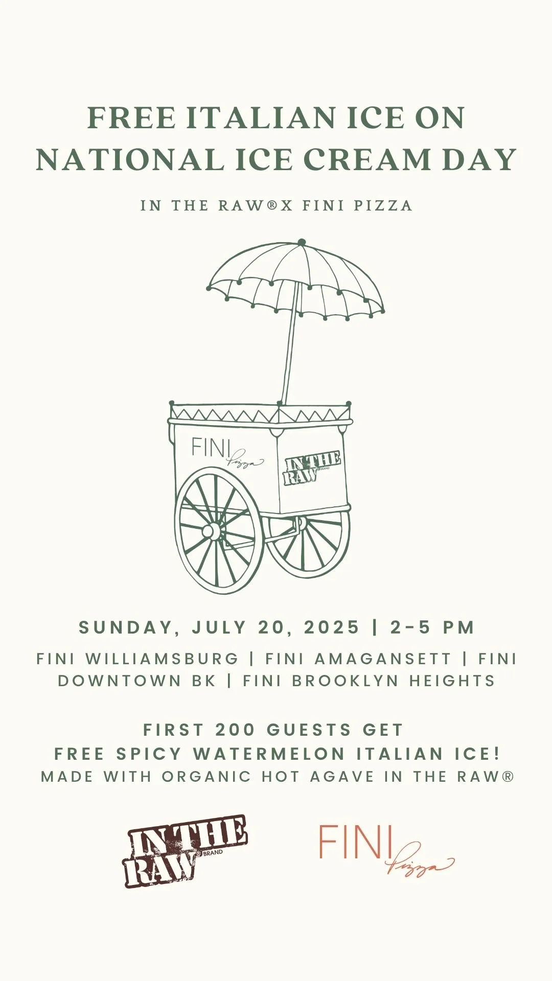 National Ice Cream Day Italian Ice In The Raw x Fini Pizza — NYC for FREE