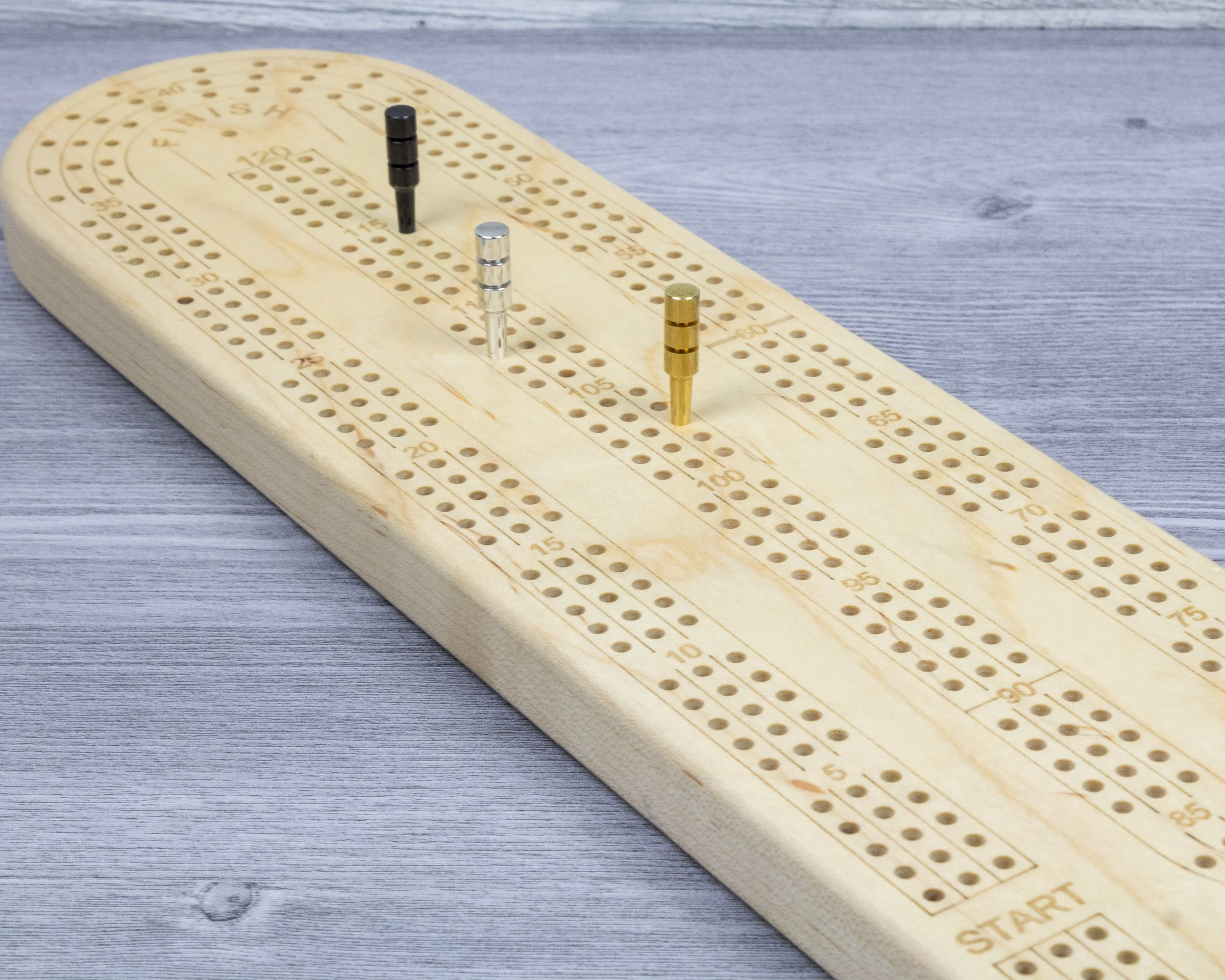 Maple Hardwood 3 Lane Cribbage Board | 15.25” x 4” | Includes Set of 3 Metal Pegs — Craft Forge ...