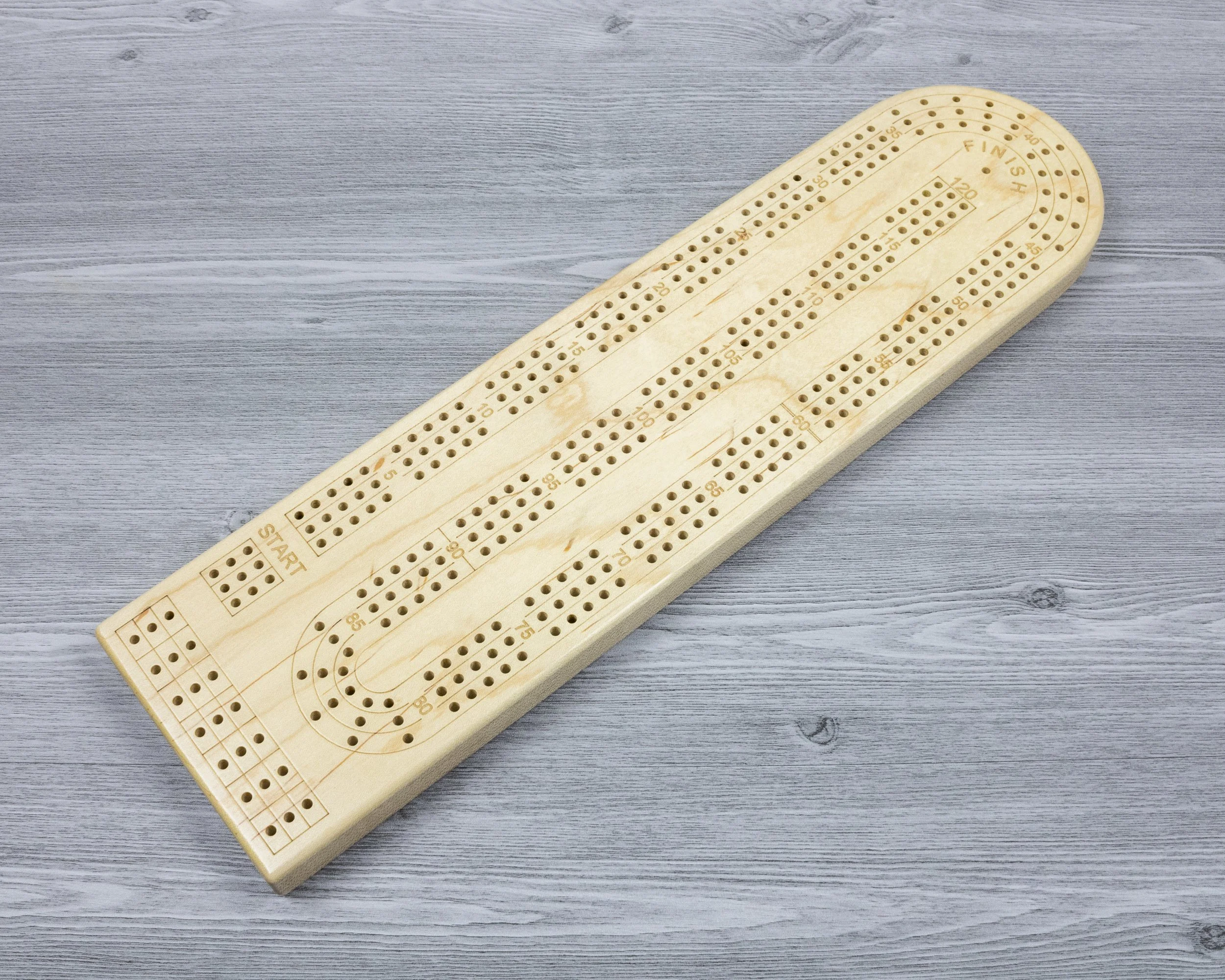 Maple Hardwood 3 Lane Cribbage Board | 15.25” x 4” | Includes Set of 3 Metal Pegs — Craft Forge ...